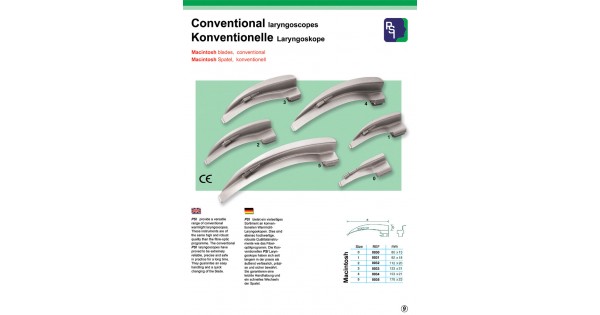 Macintosh blades, conventional laryngoscopes